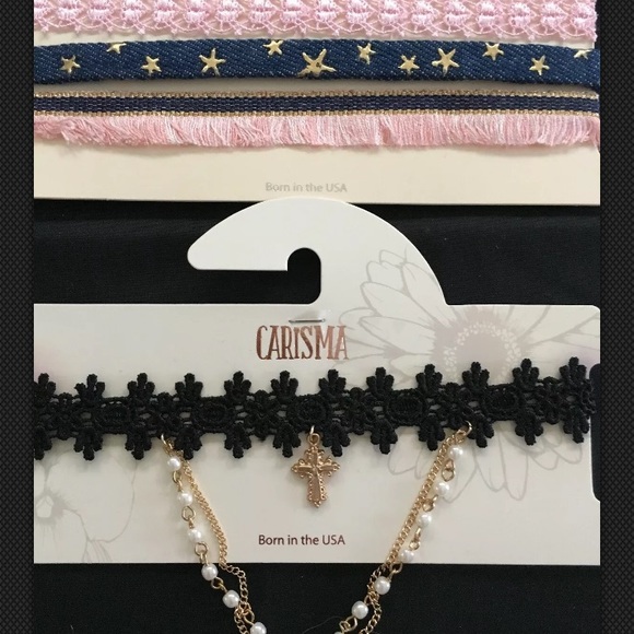 Carisma Mia | Jewelry | 4 Fashion Chokers Pink Denim Black New | Poshmark